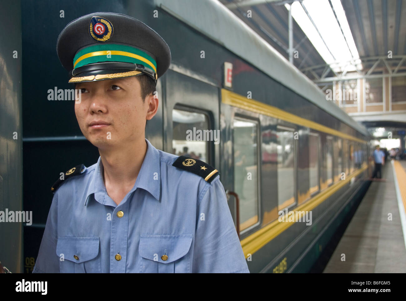 Guard waiting for the Trans-Mongolian depart at the Beijing Train ...
