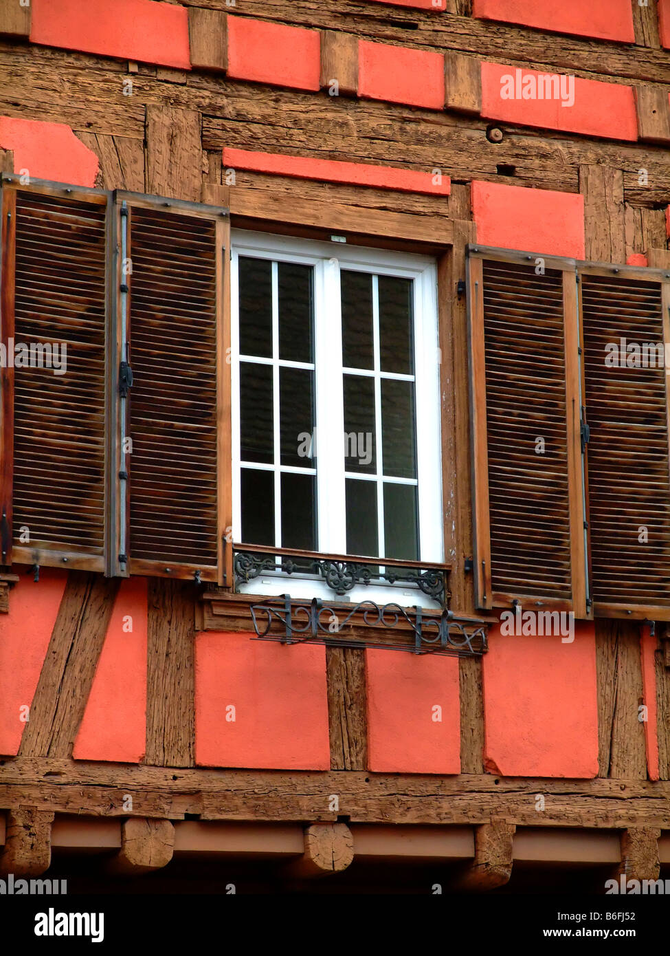 Window of typical half timbered house at Obernai in Alsace Stock Photo ...