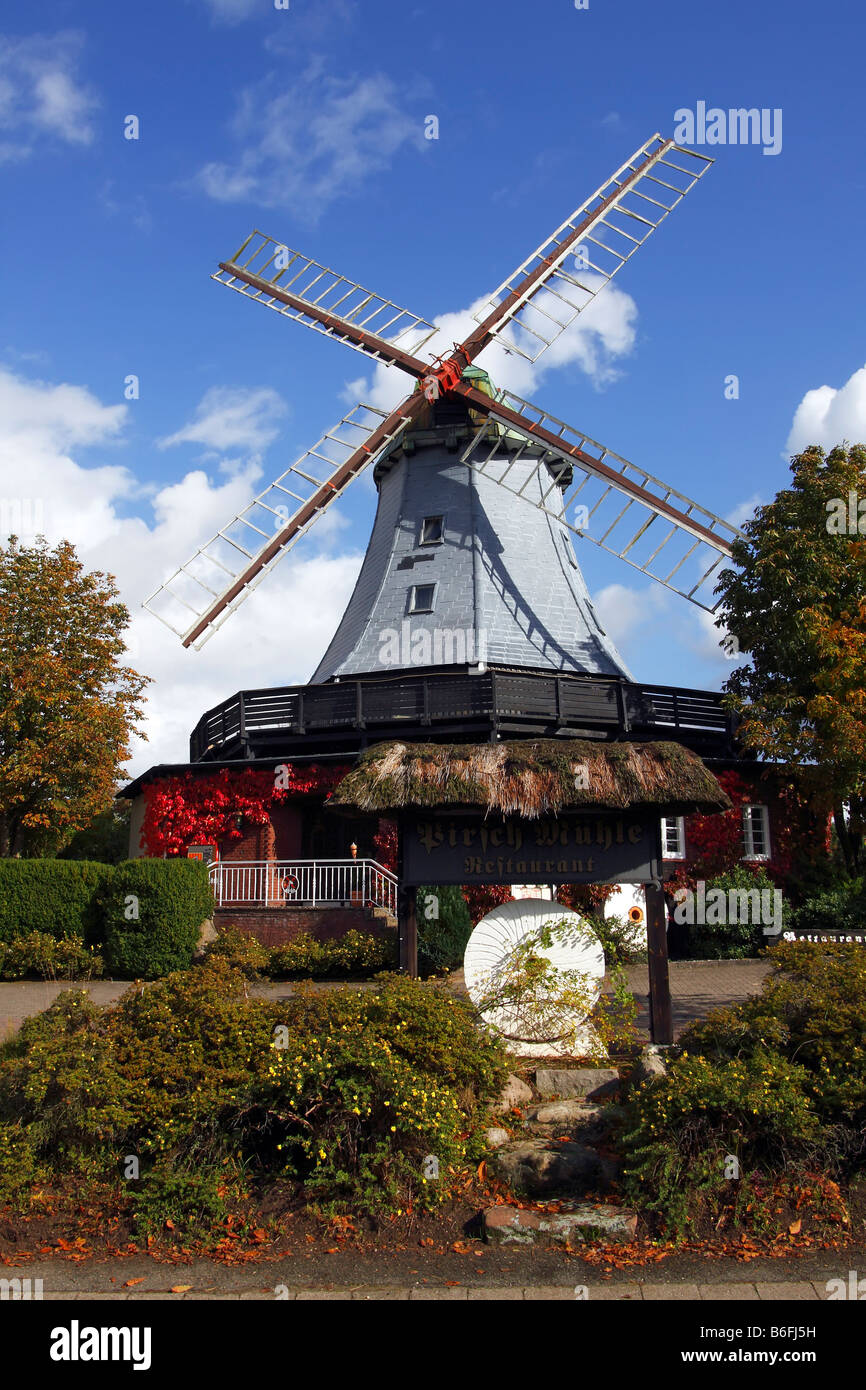 Historic windmill in dutch style, Pirsch Mill, Hamfeld Mill, restaurant ...