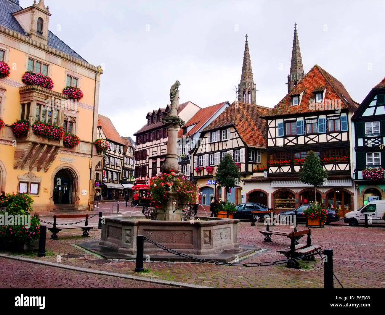 Central place of Obernai town - Alsace France Stock Photo - Alamy