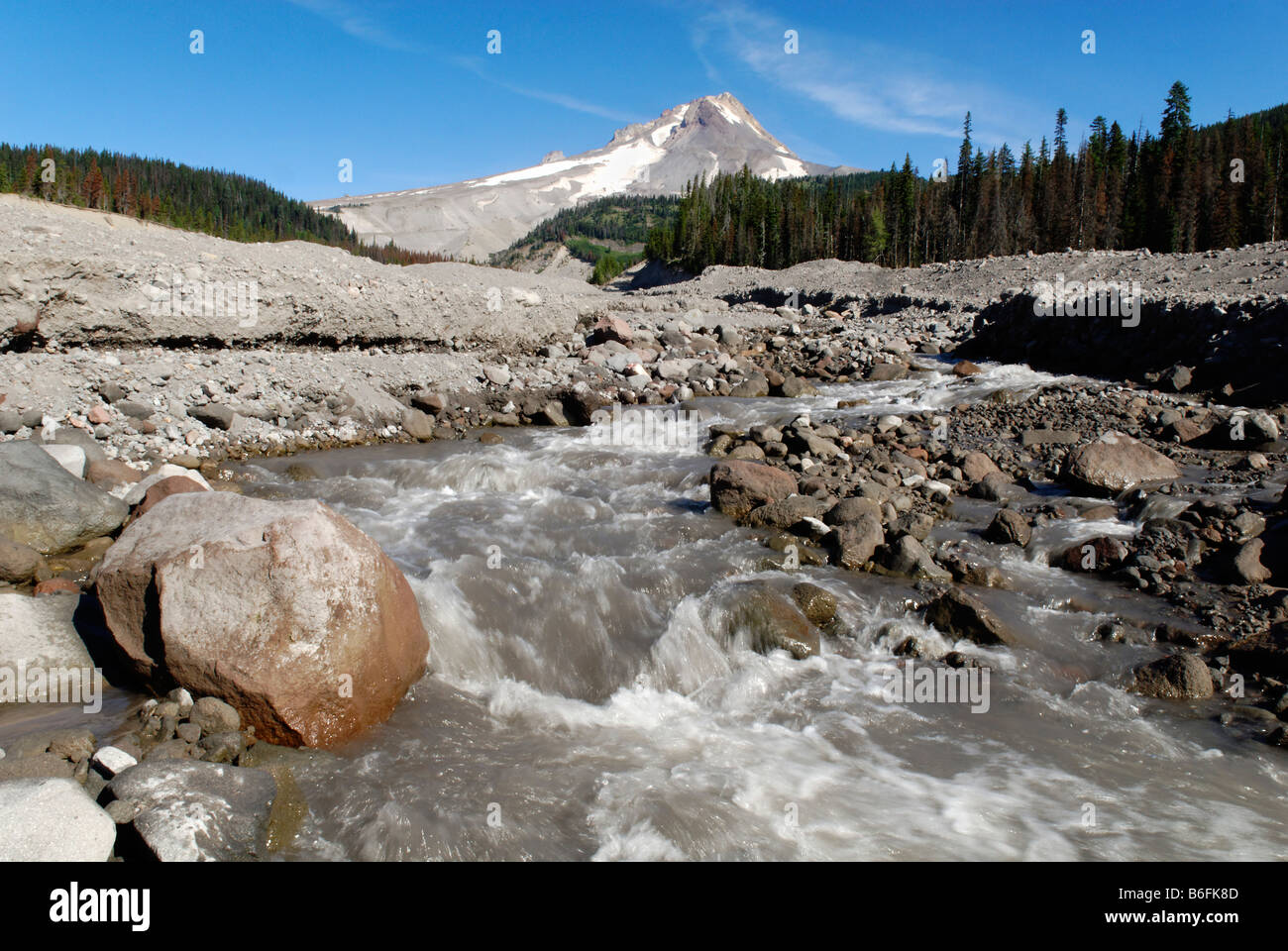 White River Gorge with Mount Hood volcano, Cascade Range, Oregon, USA ...