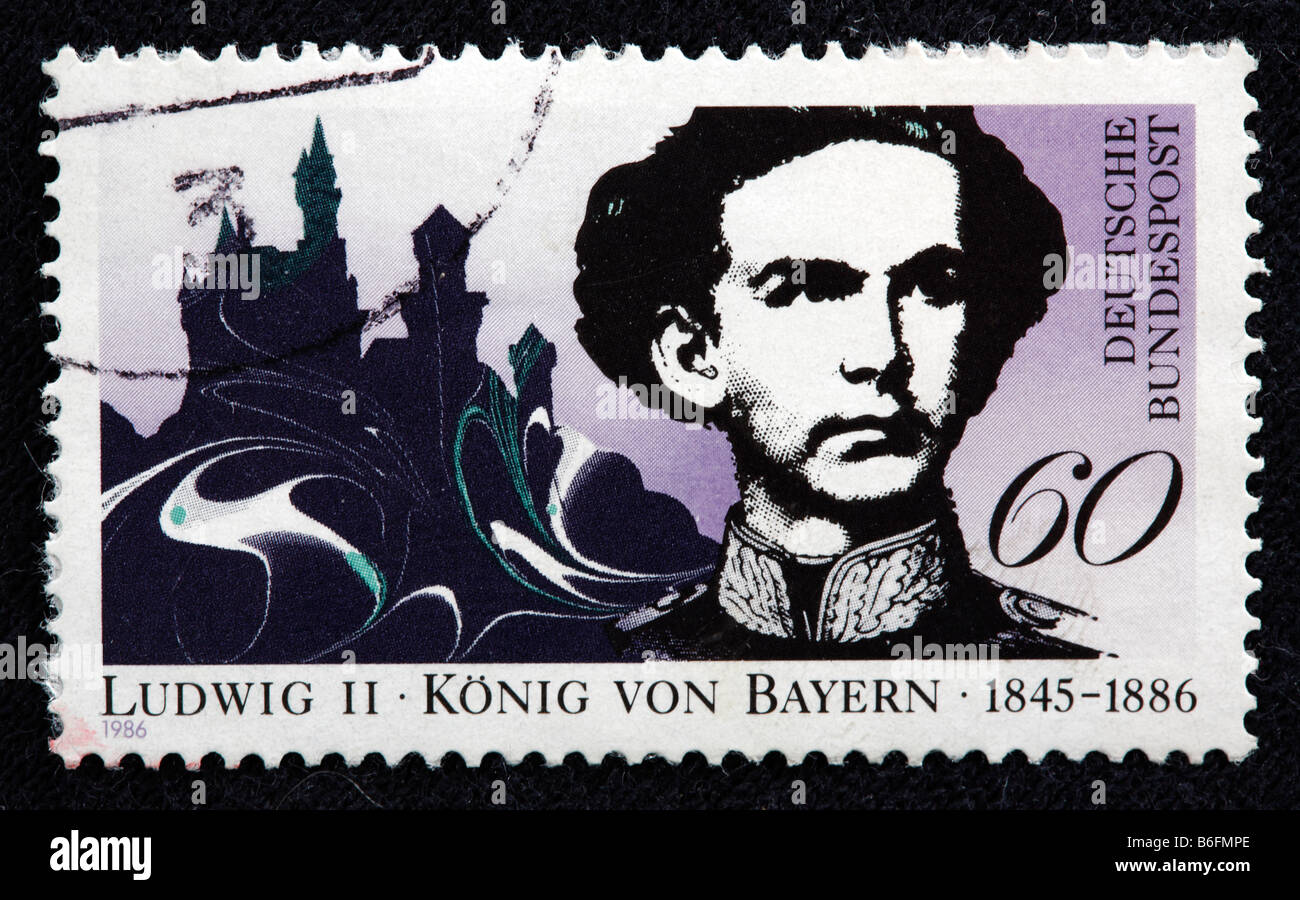 Ludwig Louis II, King of Bavaria (1864-1886), postage stamp, Germany ...