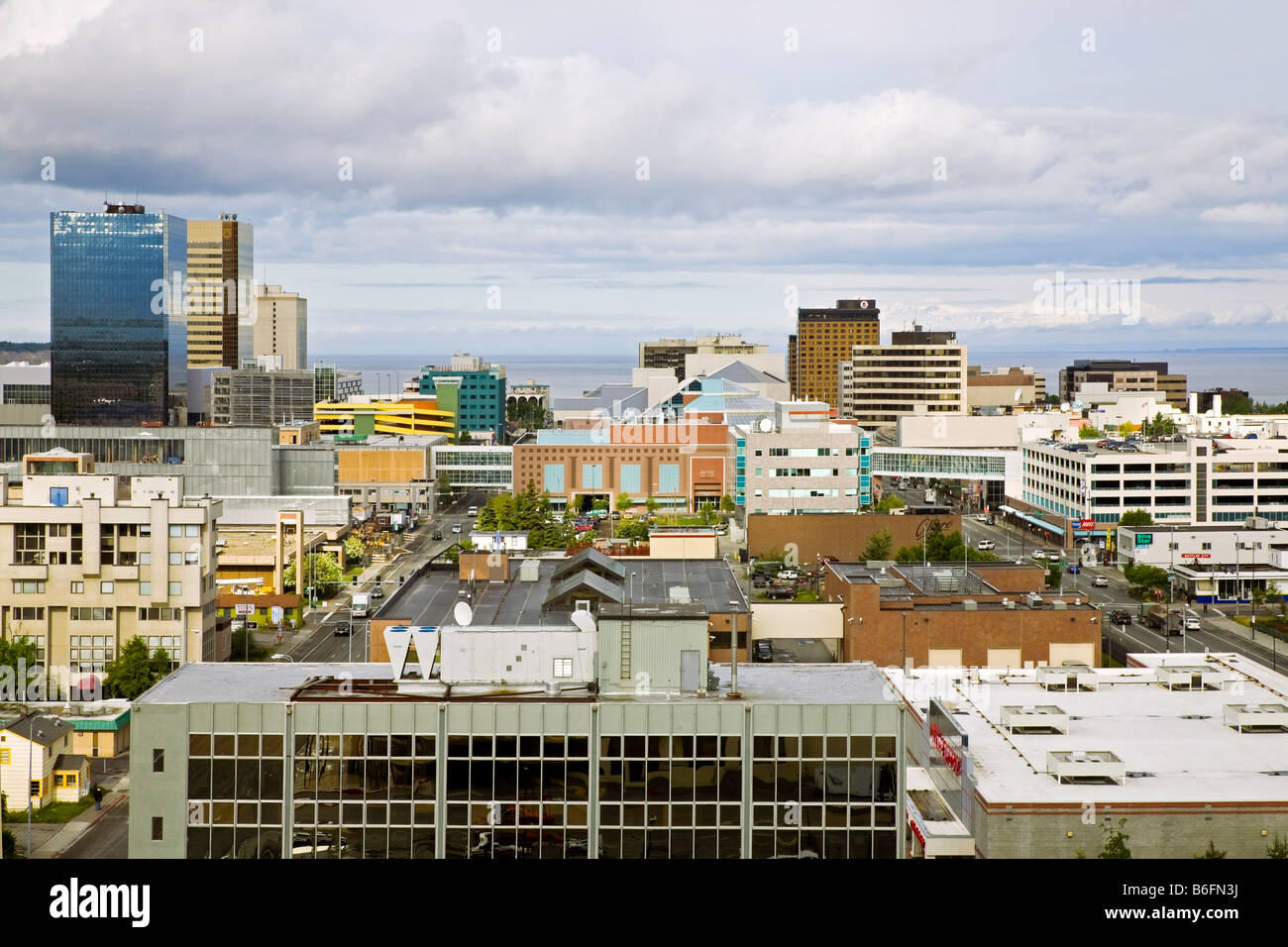 Skyline of downtown Anchorage, Alaska USA Stock Photo - Alamy