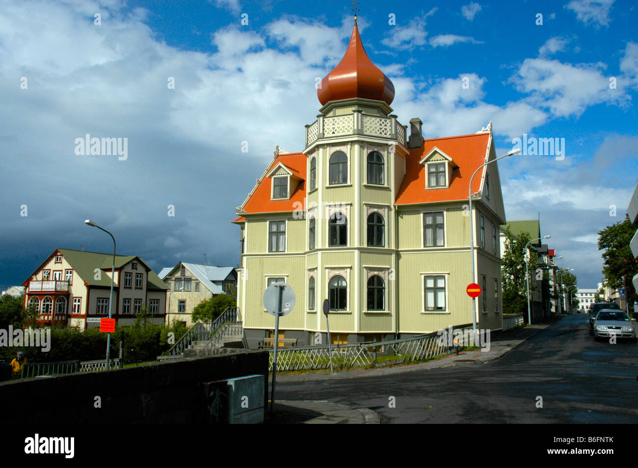 Real estate, old stylish house with an oriel tower, Reykjavik, Iceland ...