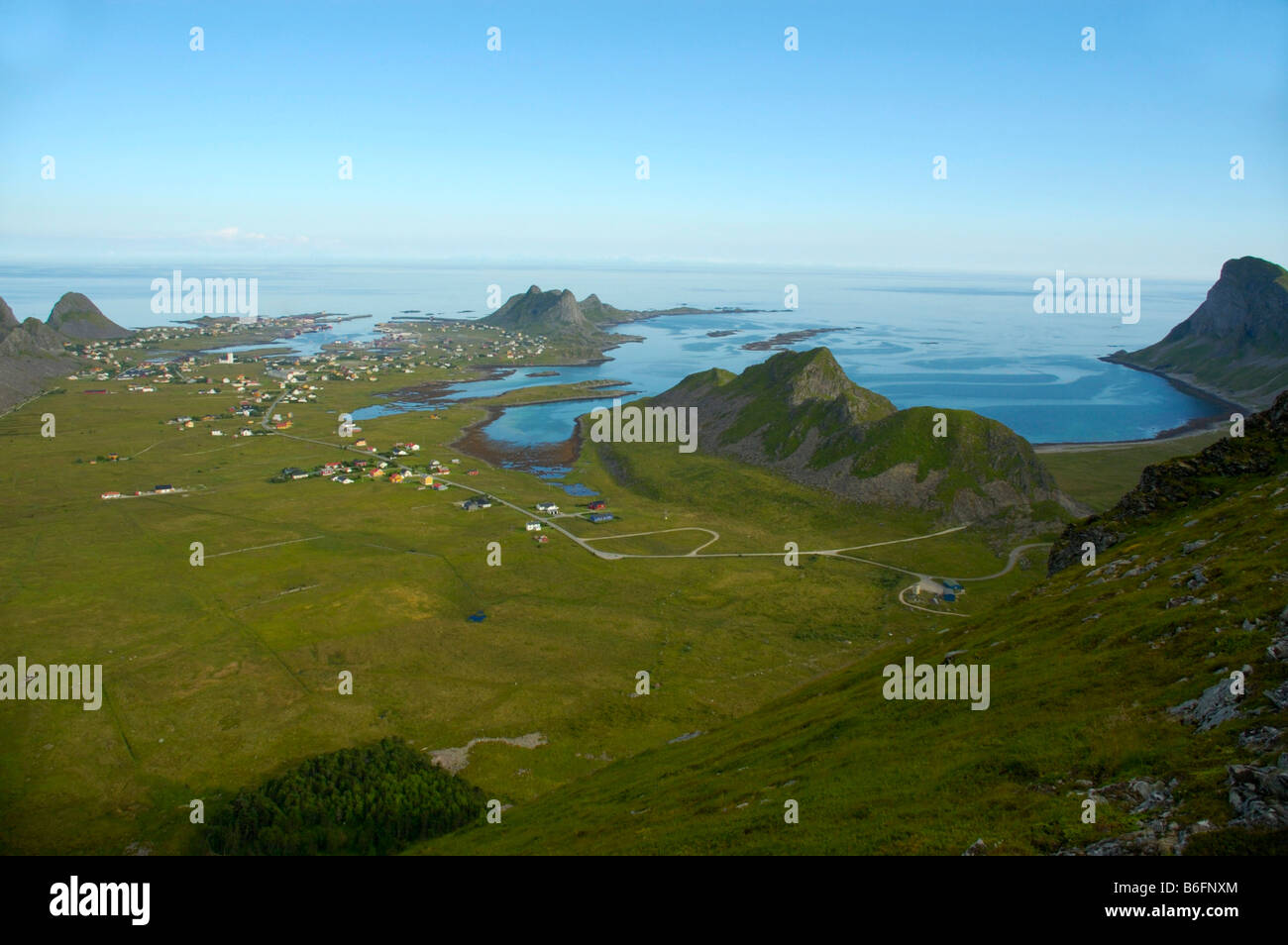 View from Hornet over Vaeroy, Lofoten, Norway, Scandinavia, Europe ...