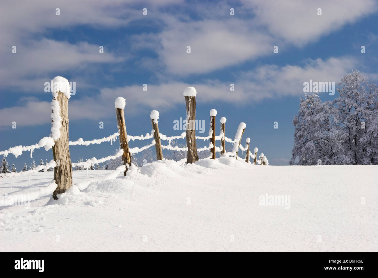 Winter landscape scenery, fence, Bavaria, Germany, Europe Stock Photo ...
