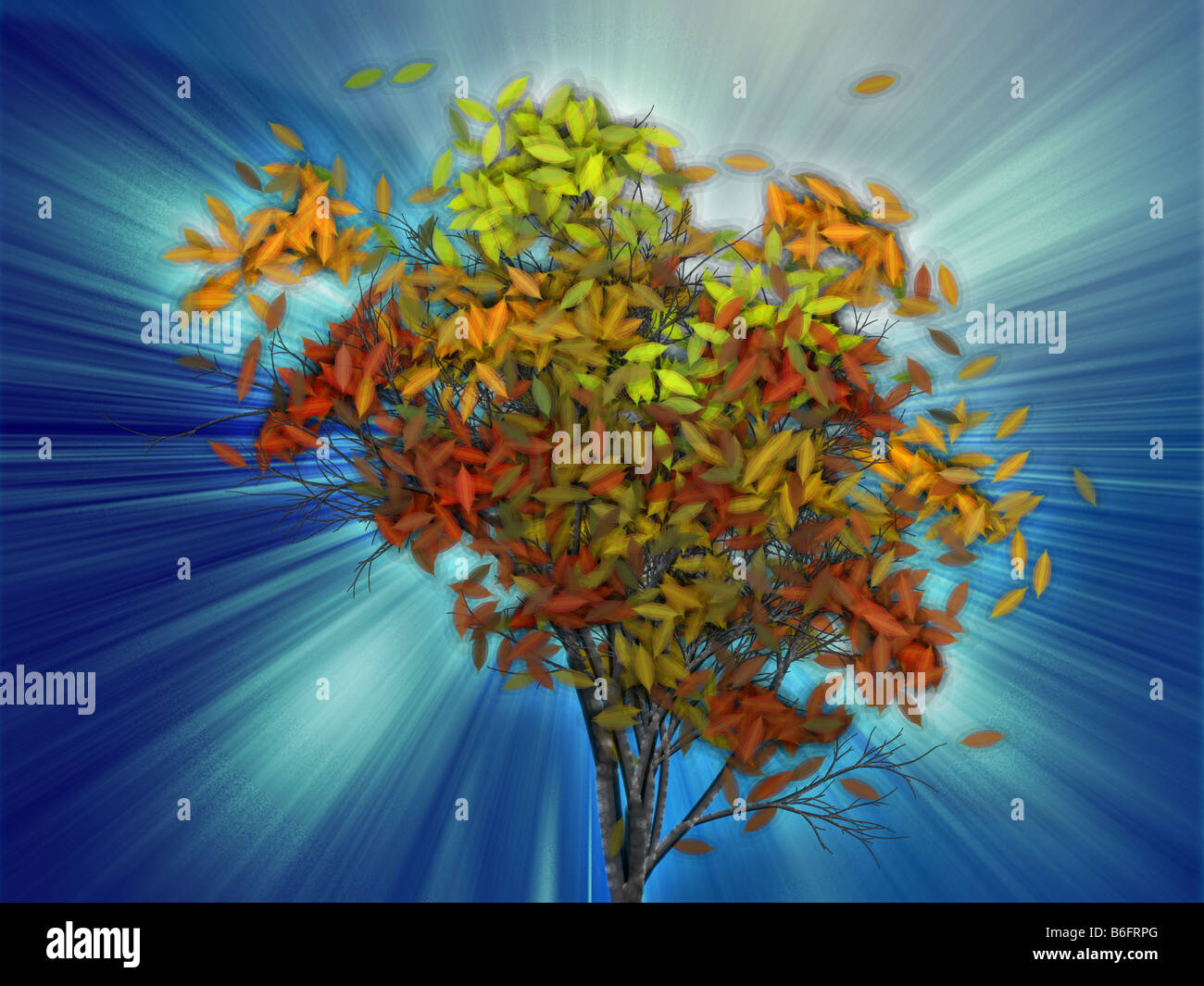 Autumn tree with falling leaves abstract rendered illustration Stock ...