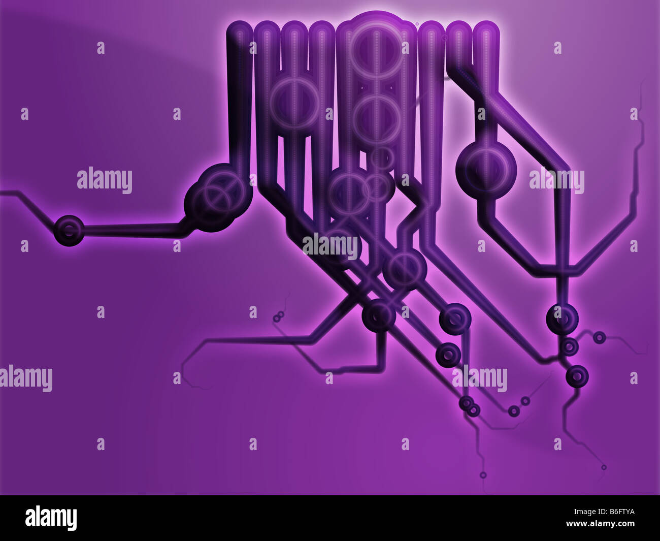 Abstract technical schematic diagram illustration with circuitry and ...
