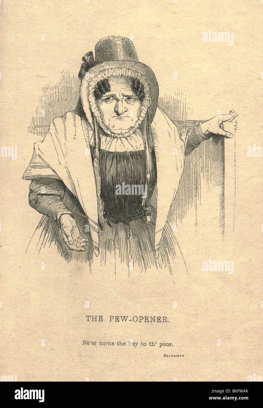 Wood engraving of a church "pew opener" 1840 Stock Photo - Alamy