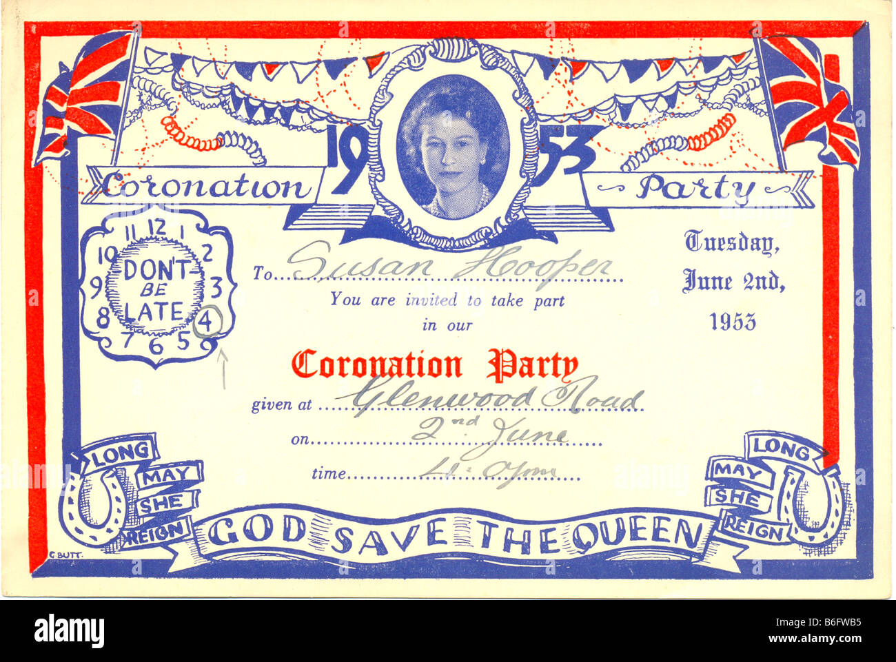 1953 invitation to a Coronation Party Stock Photo - Alamy