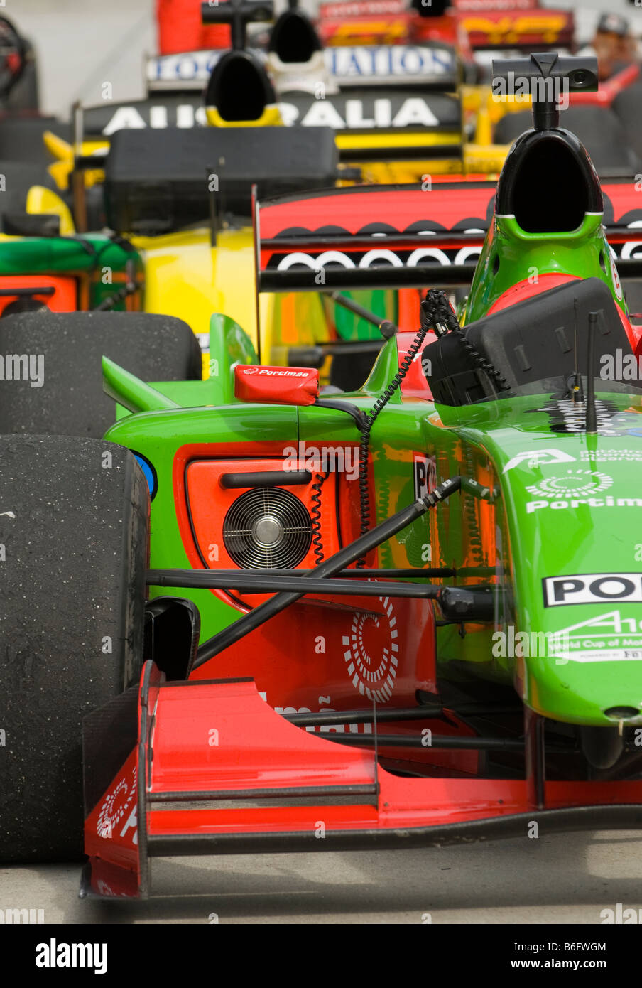 Rows of A1 cars after race at A1GP world Cup of Motorsport in Sepang ...