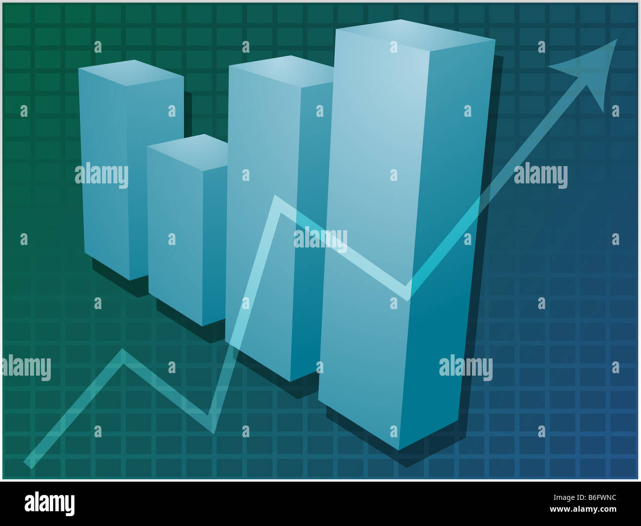 Three d barchart and upwards line graph financial diagram illustration ...