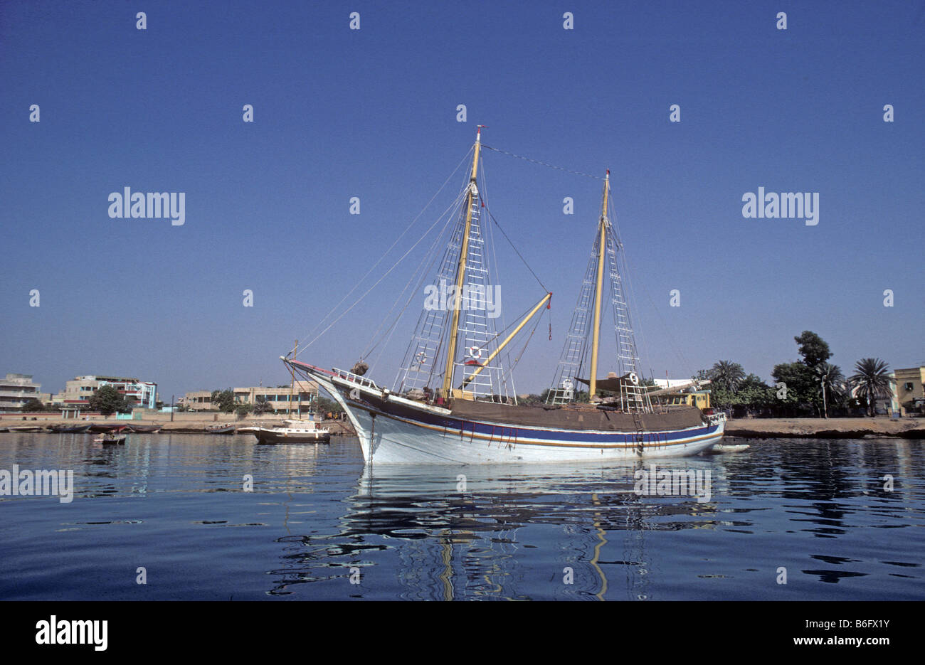 Egyptian type sambuk wooden fishing or cargo vessel Port Sudan harbour ...