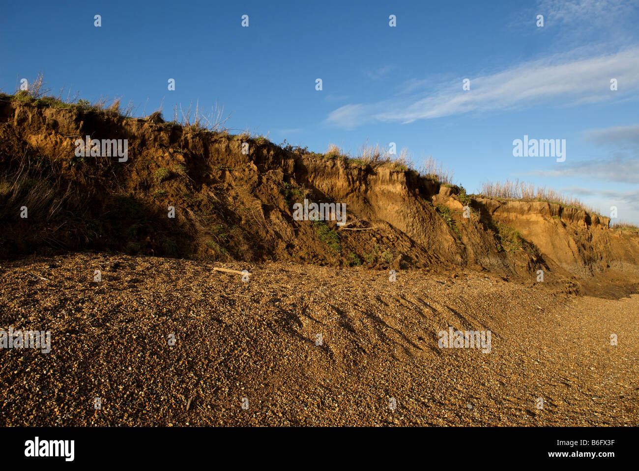 Crumbling cliffs due to coastal erosion, East Lane, Bawdsey, Suffolk ...