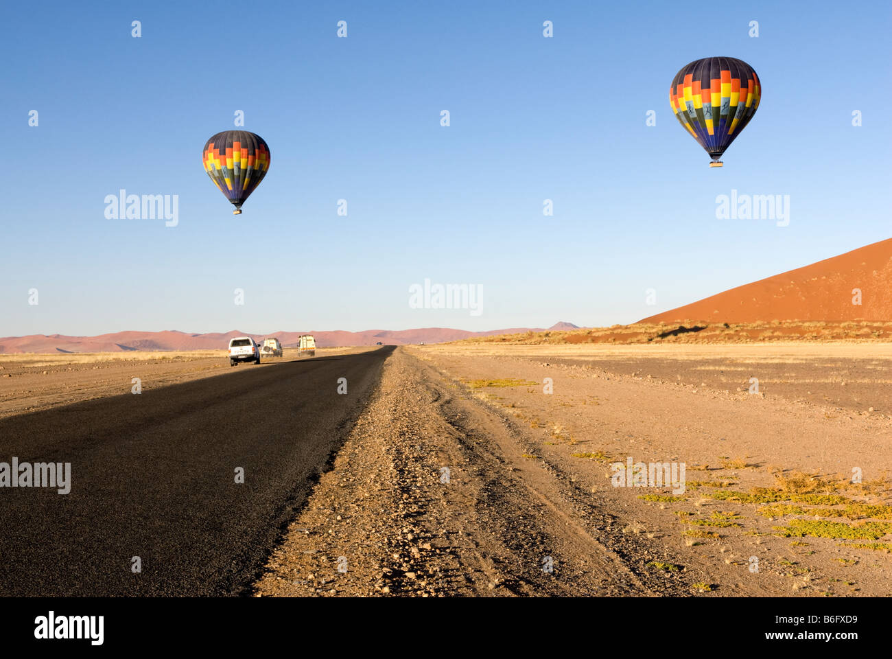 Two hot air balloons over the Namib Naukluft National Park Sesriem ...