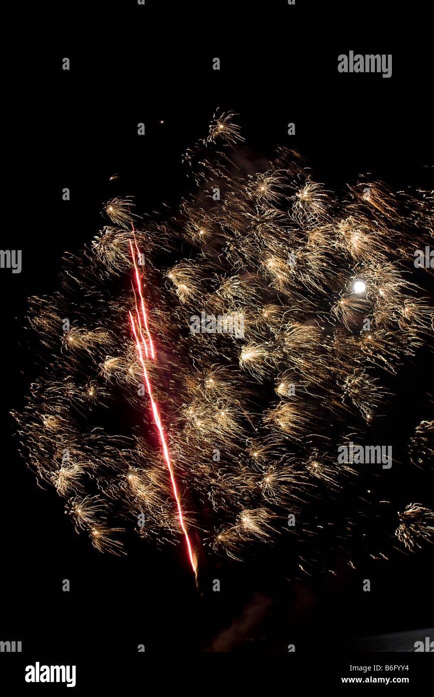 Firework display light show rocket explosion spread in black sky Full ...