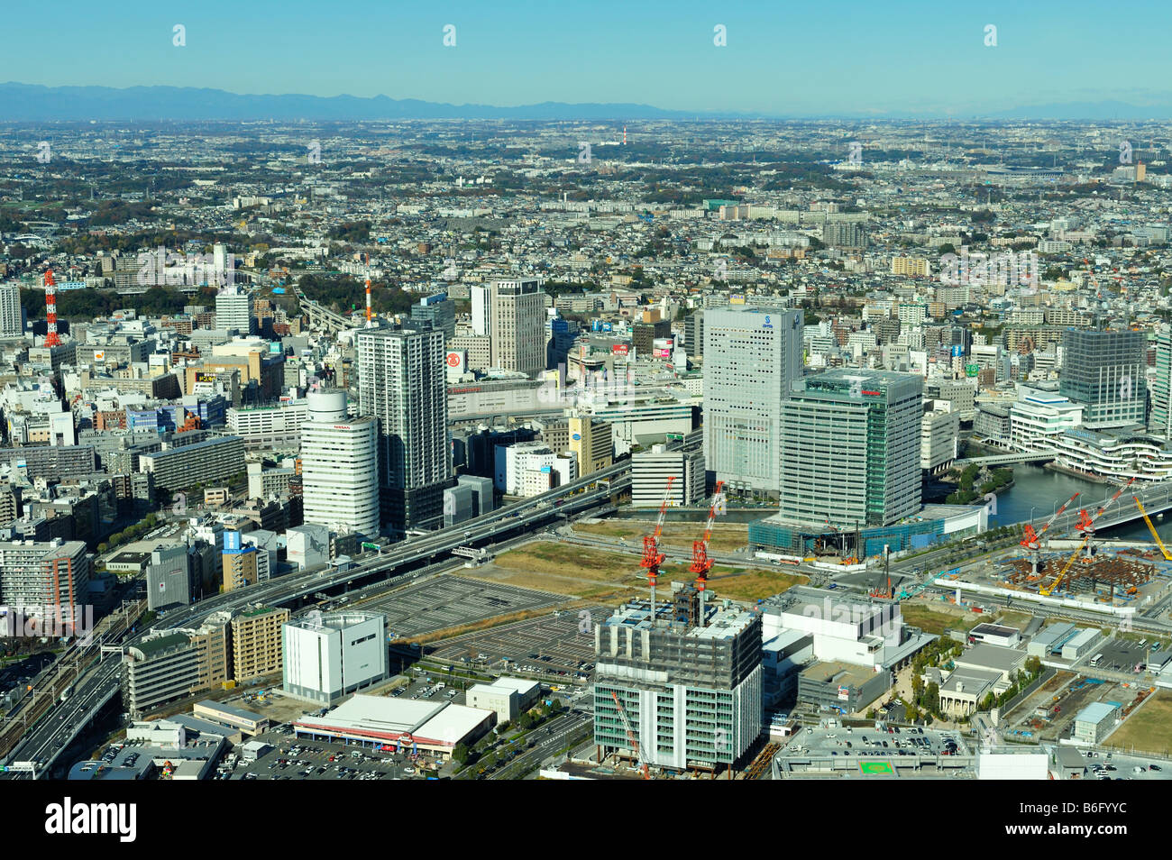 An aerial view of the downtown area around Yokohama JR station and the ...