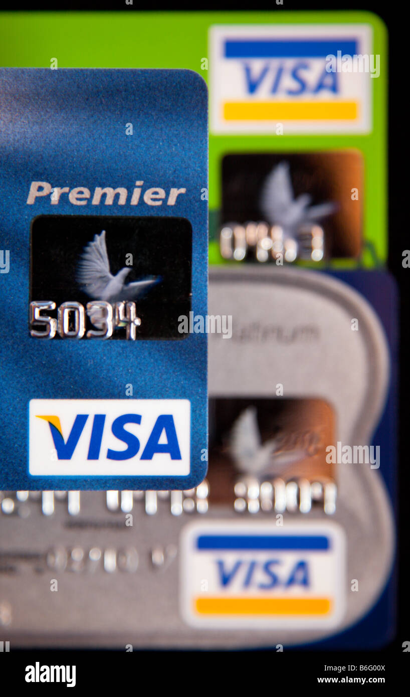 Three Visa credit cards used for payment credit transactions Stock ...