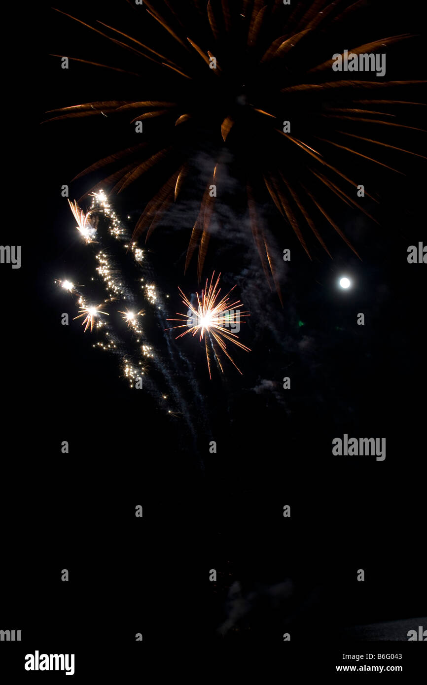 Firework display light show rocket explosion spread in black sky Full ...