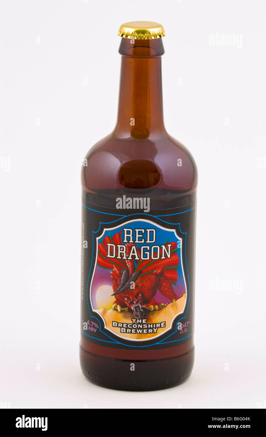 Bottle of Red Dragon beer brewed at The Breconshire Brewery Brecon ...