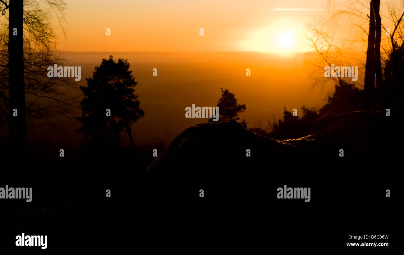 Sunset on the Surrey Hills. Silhouette Stock Photo - Alamy