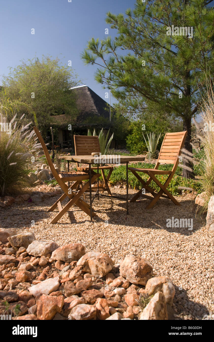 Garden table at Immanuel Lodge Windhoek Namibia Stock Photo - Alamy