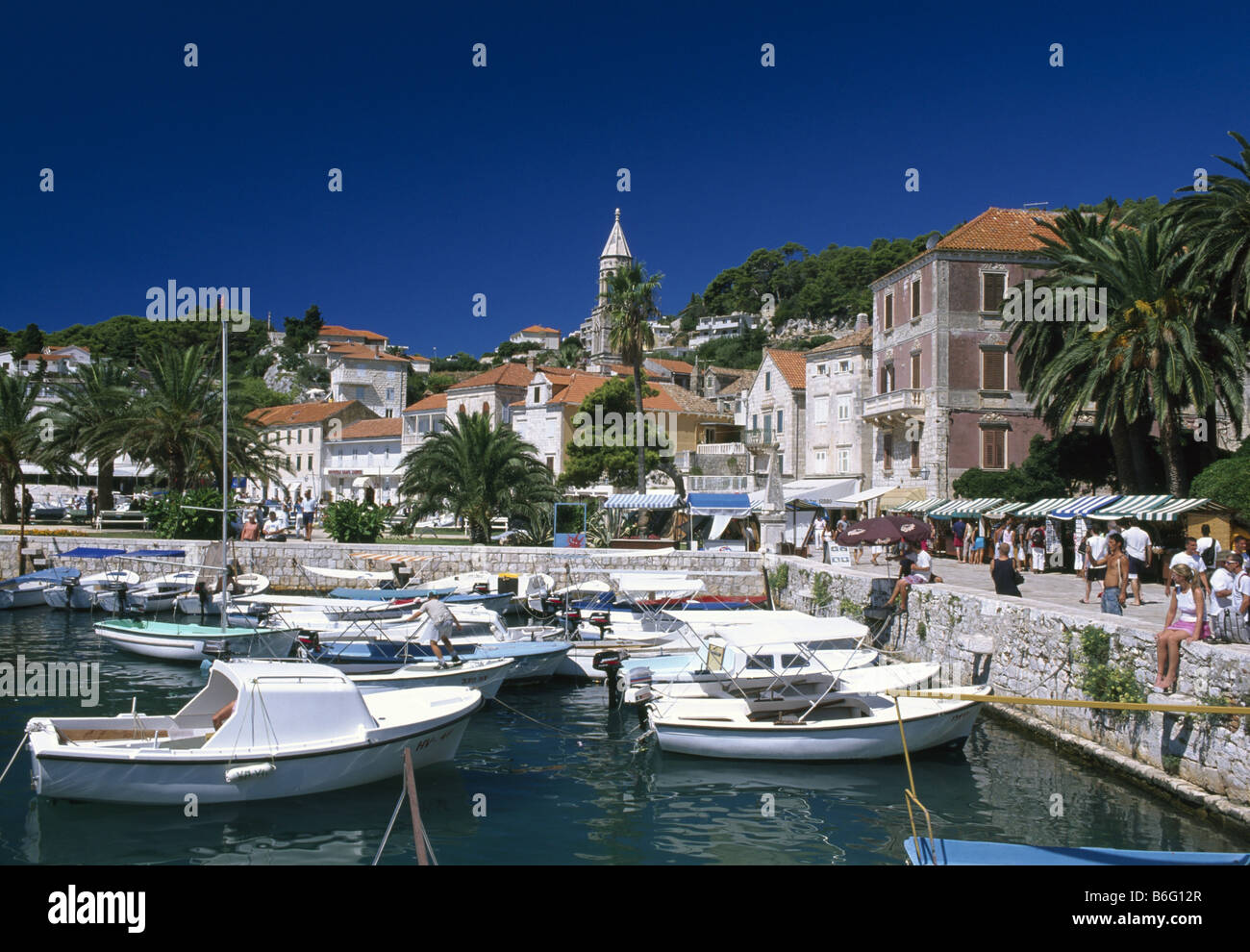 Harbour harbor boats hvar croatia boat port island hi-res stock ...