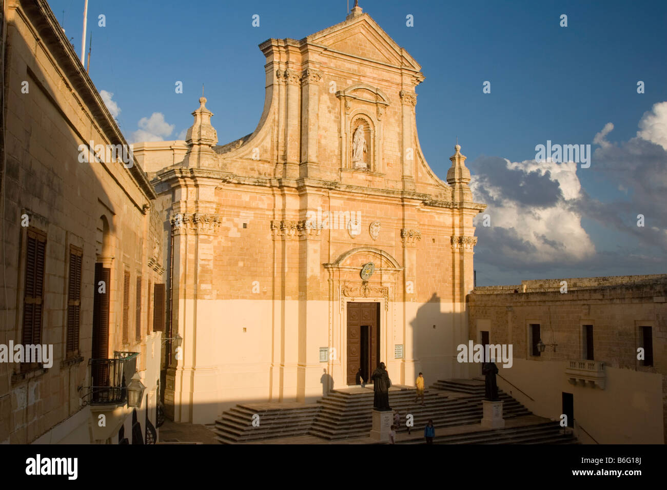 Facade of Gozo Cathedral and the square at the Citadel, Malta Stock ...