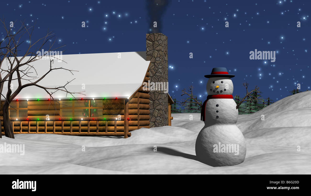 Snowman Scene 3D Stock Photo - Alamy