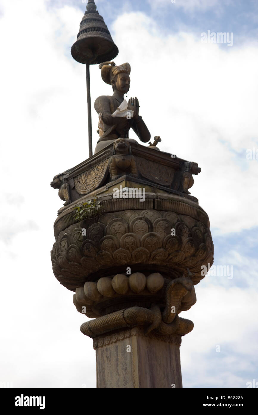 Statue of King Bhupatindra Malla and column, in the Durbar square of ...