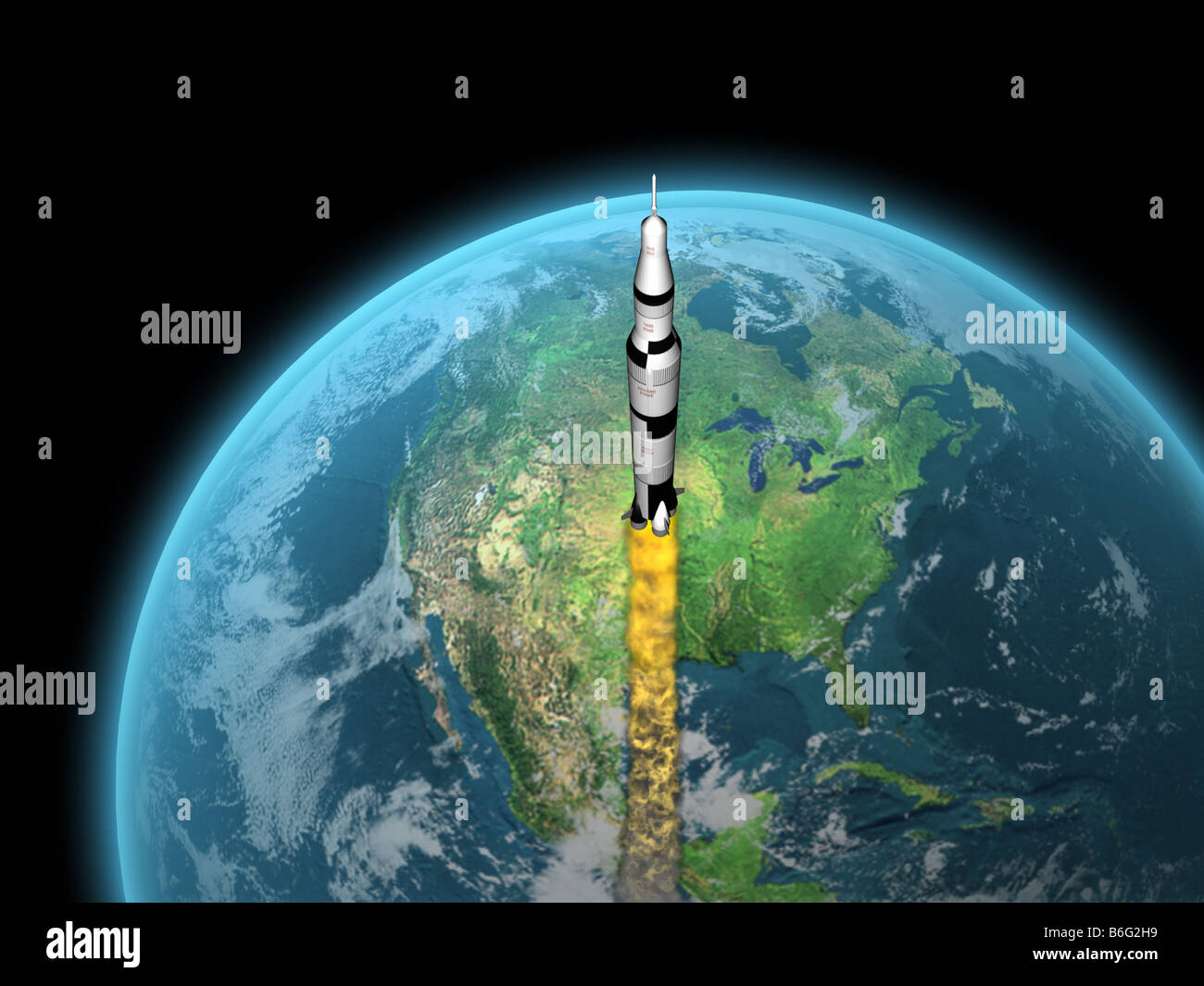 3D rocket with earth in background Stock Photo - Alamy