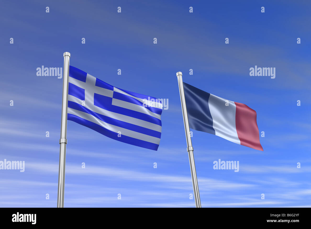 greece and Franc flag in the wind Stock Photo - Alamy