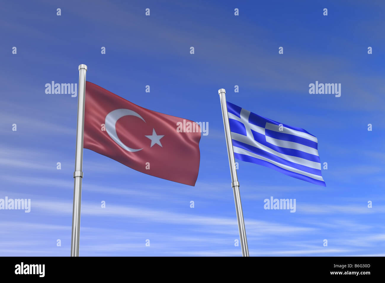 Turkey and Greece flag in the wind Stock Photo - Alamy