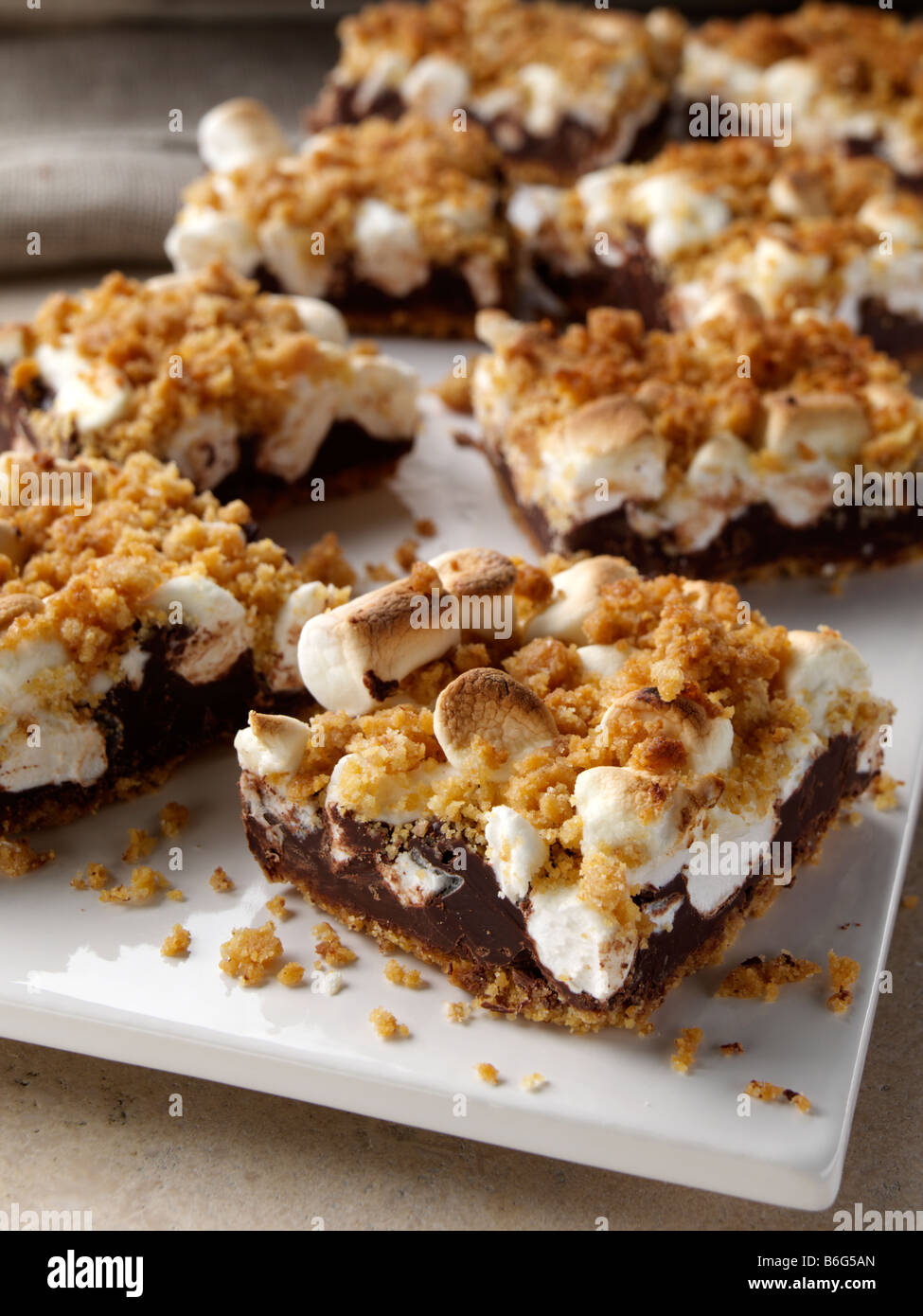 Home baked sweet sticky bars marshmallow topping hi-res stock ...