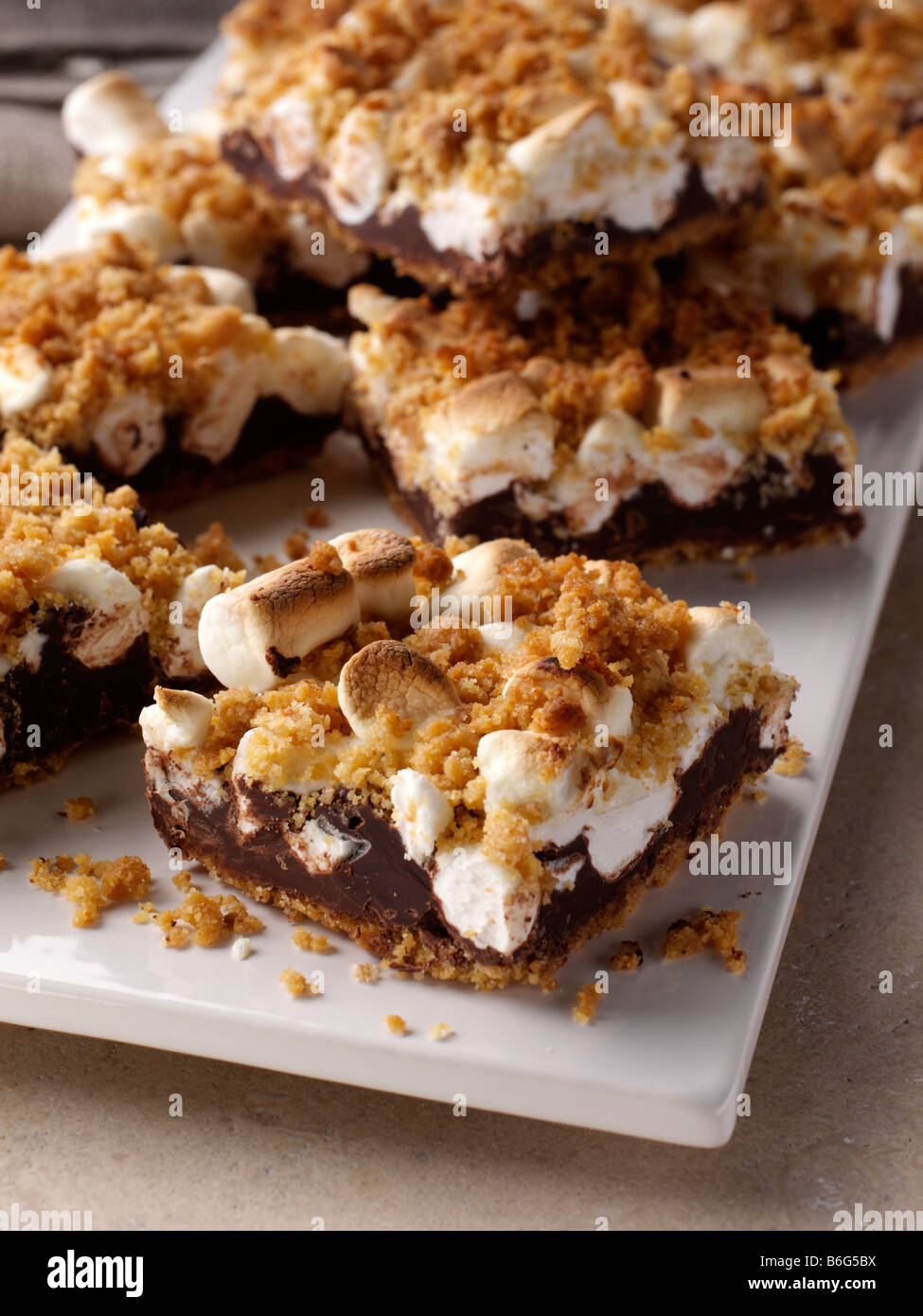 Home baked sweet sticky bars marshmallow topping hi-res stock ...