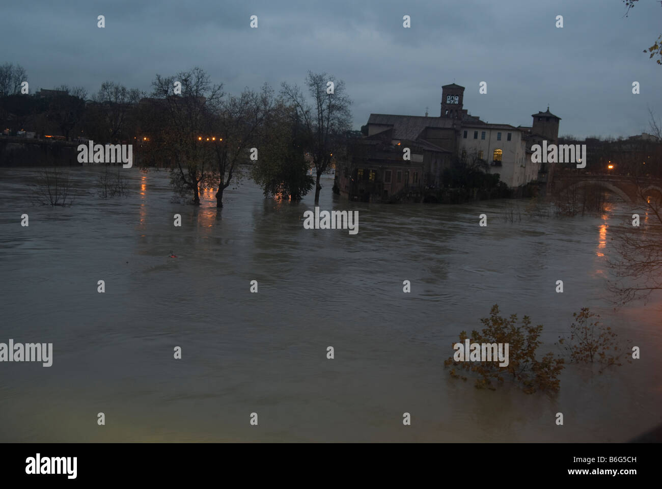 rome. the tiber river tiber. the island tiberina. the flood of the ...