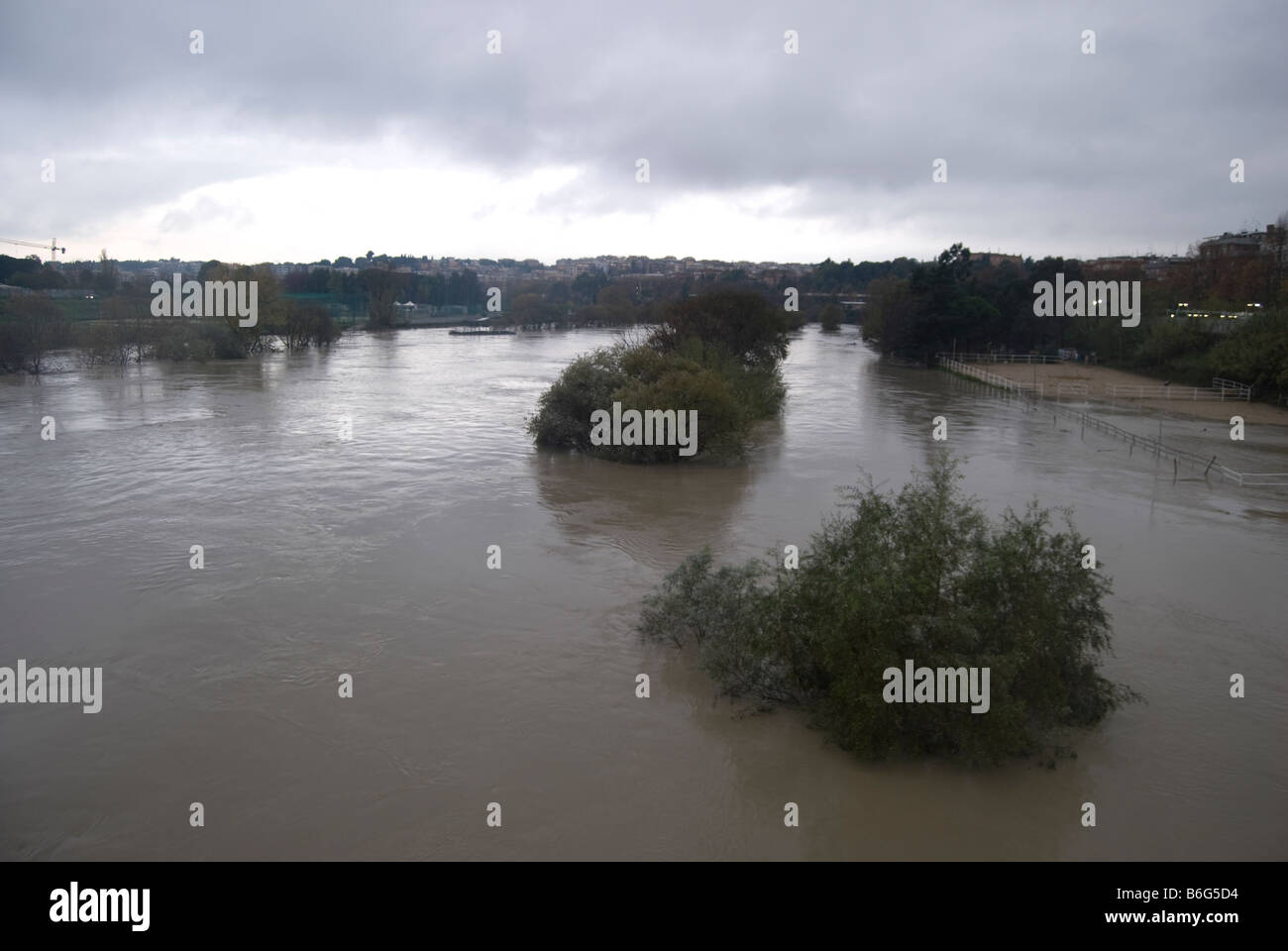 rome. the flood of the river tiber. the river in the outskirts of the ...