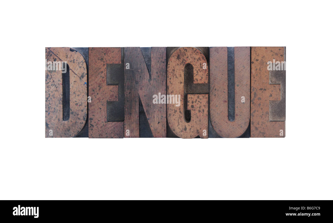 the word 'dengue' in old ink-stained wood type Stock Photo - Alamy