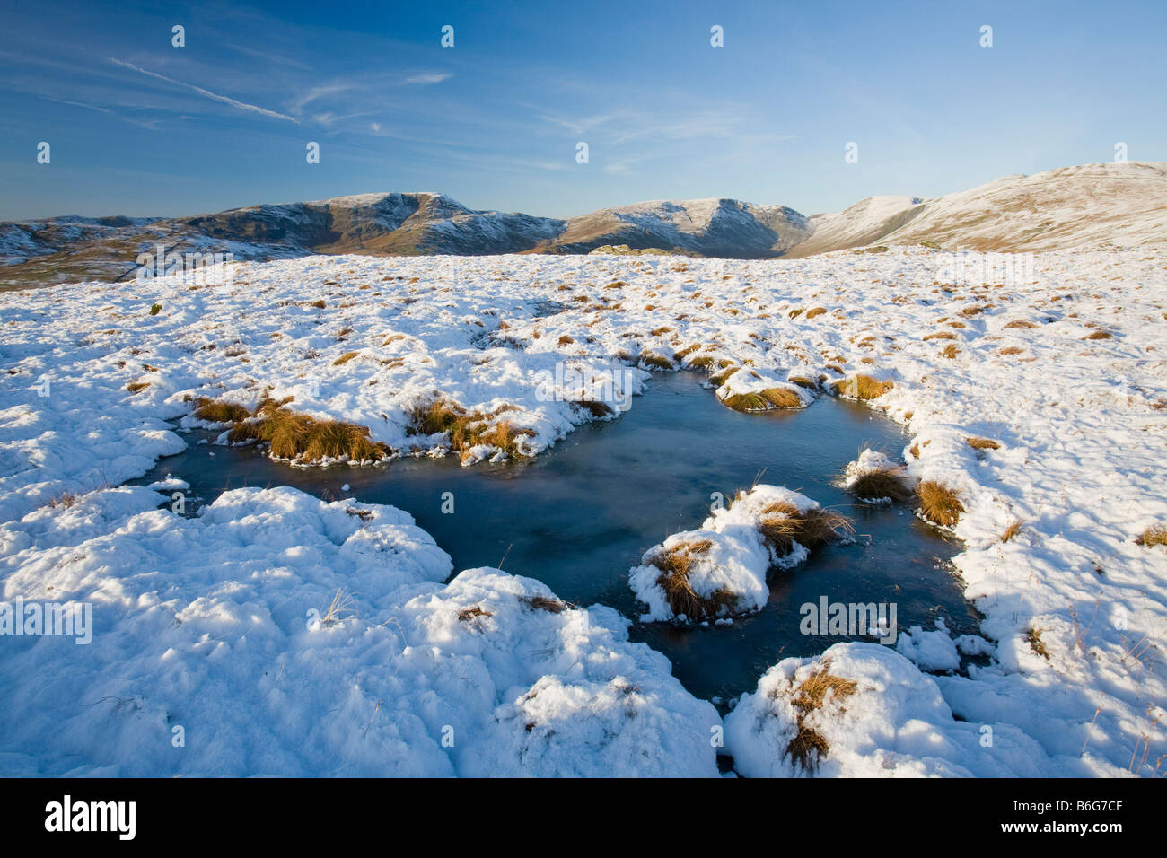A frozen tarn on the fells above Kentmere in the Lake District UK Stock ...