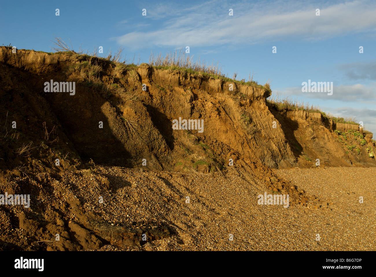 Crumbling cliffs due to coastal erosion, East Lane, Bawdsey, Suffolk ...