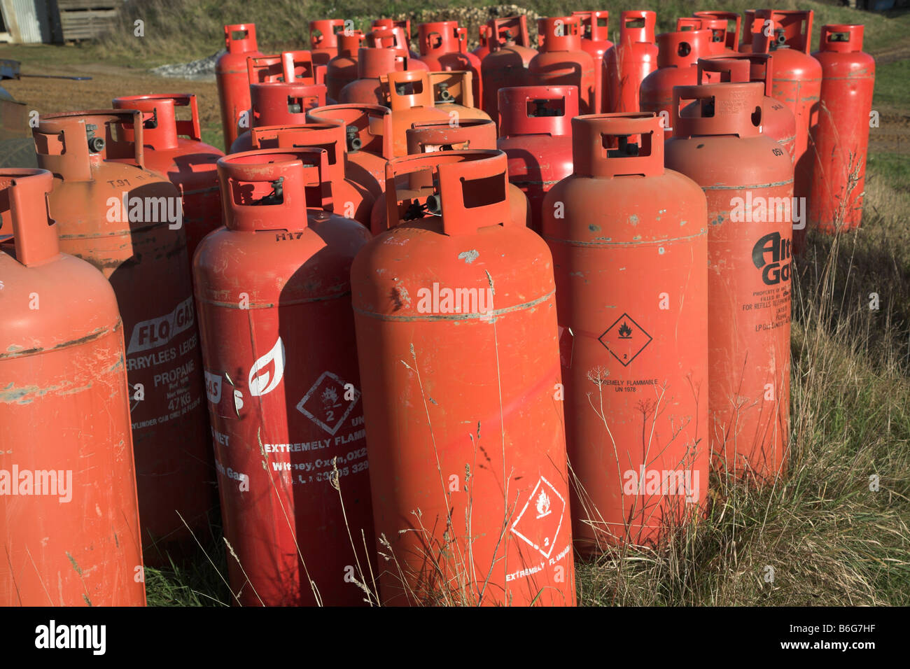Red gas cannisters Stock Photo - Alamy
