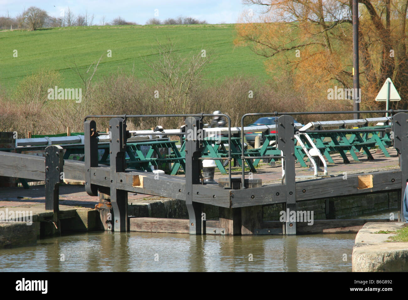 One of a set of three canal locks on the Grand Union Canal Stock Photo ...