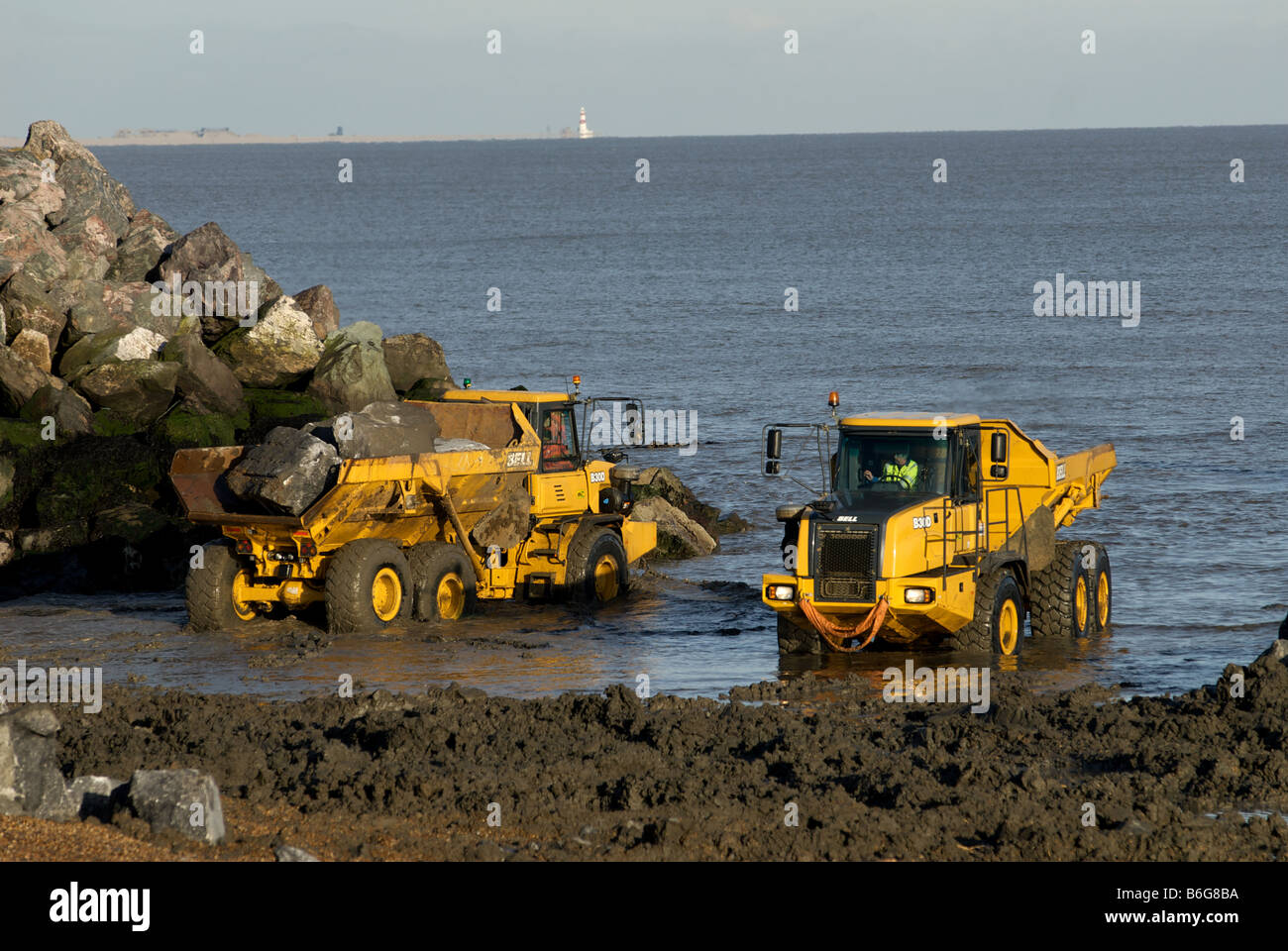 Work being undertaken on a £2.2m sea defence project, East Lane ...