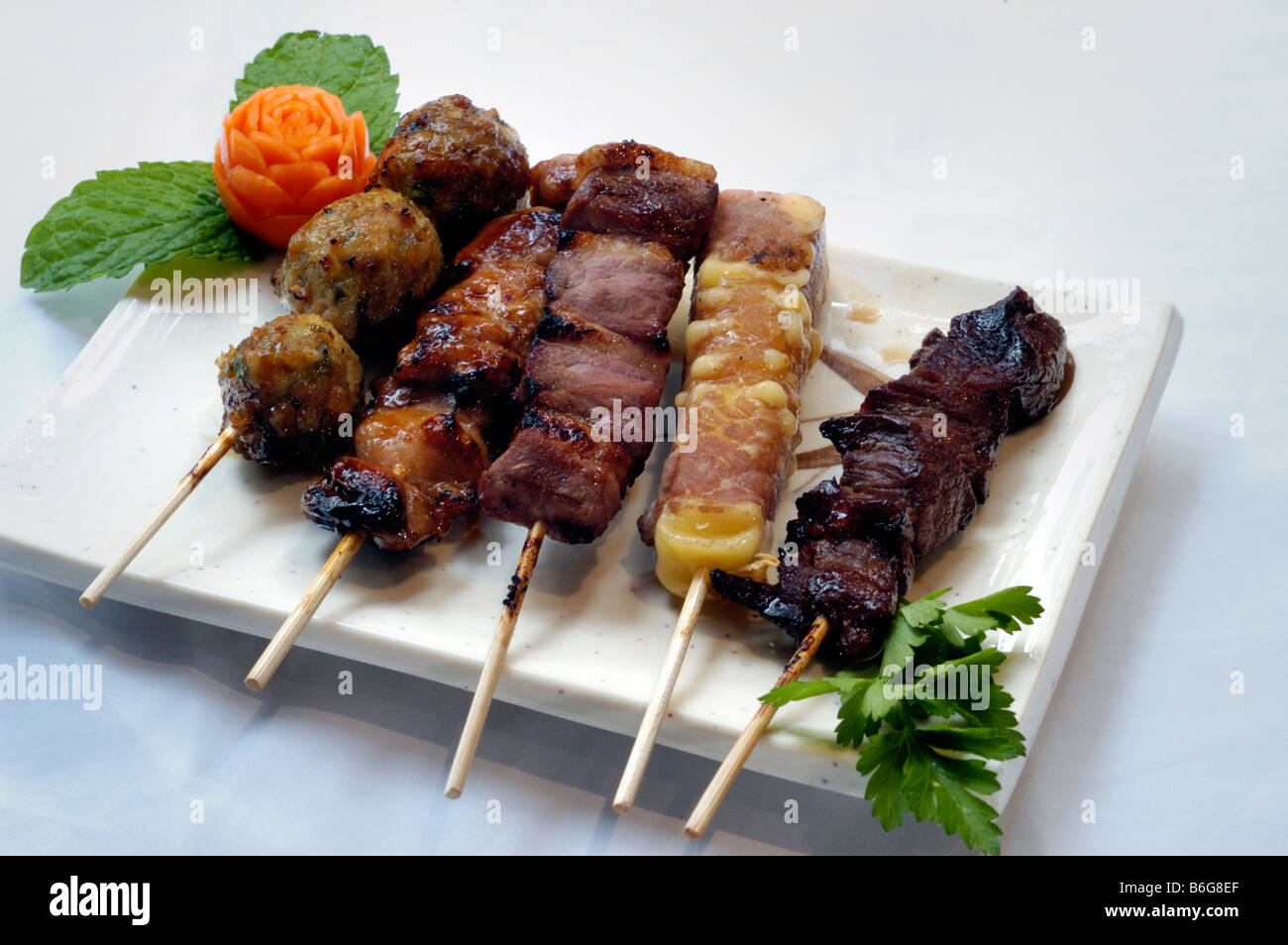 "Japanese Food" Mixed skewer "Yakitori" (Meat) "Tsukune" (Chicken ...