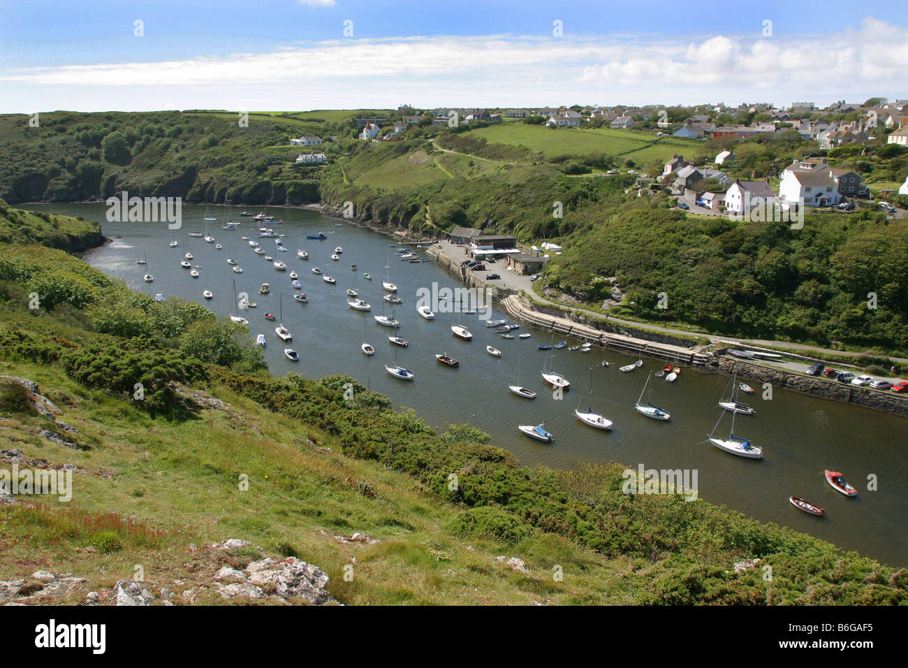 geneal view of Solva harbour, blue sky. Solva Pembrokeshire coast ...