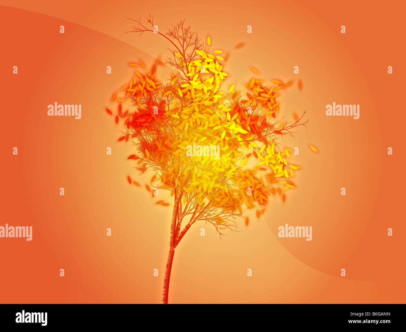 Autumn tree with falling leaves abstract rendered illustration Stock ...
