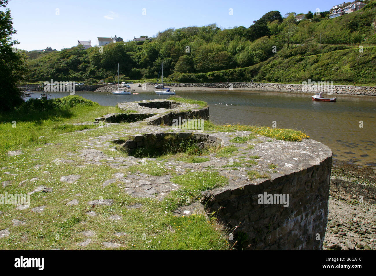 Old lime kiln Solva, blue sky. Solva Pembrokeshire coast national park ...