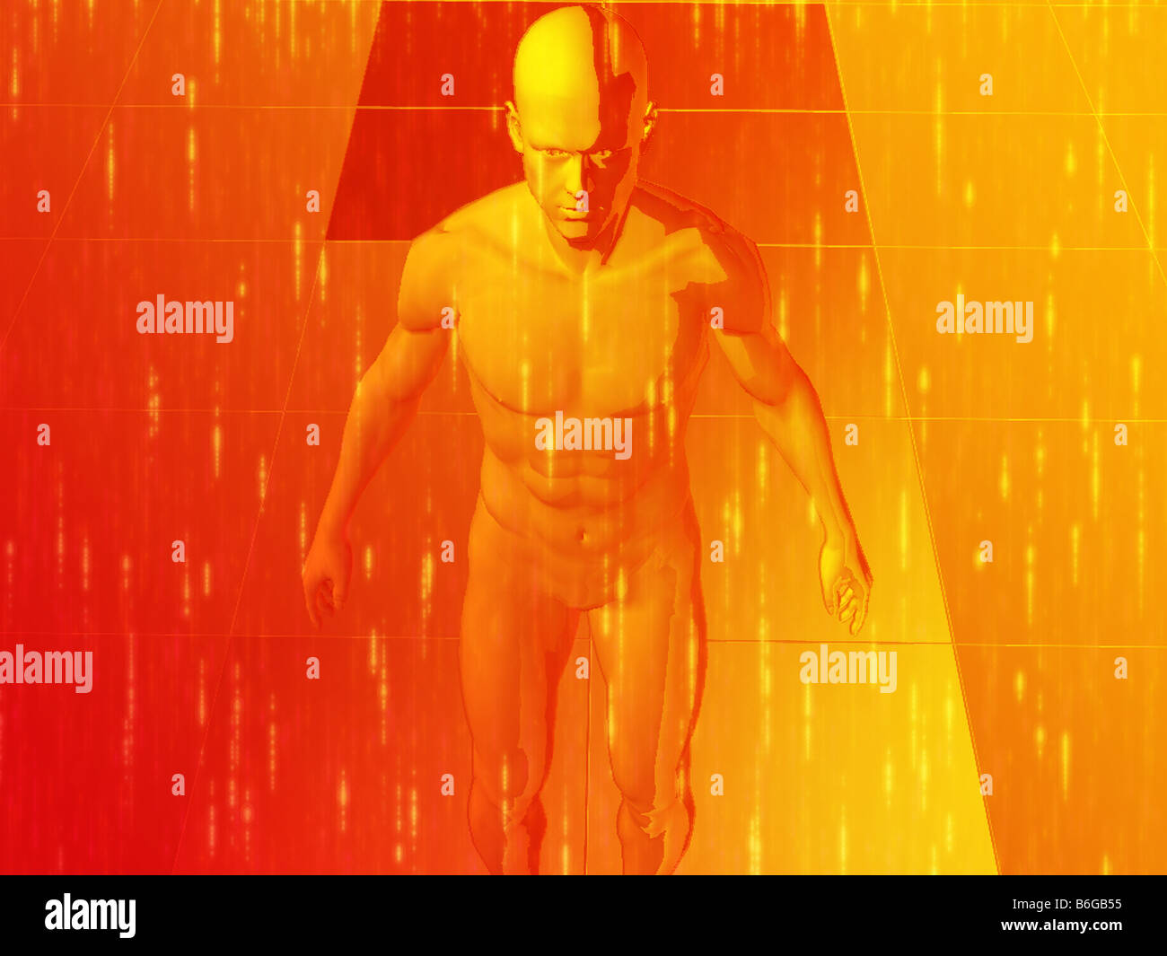 A man surrounded by energy and information illustration Stock Photo - Alamy