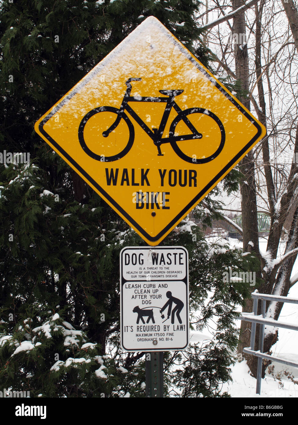 Warning signs at walking path Stock Photo - Alamy