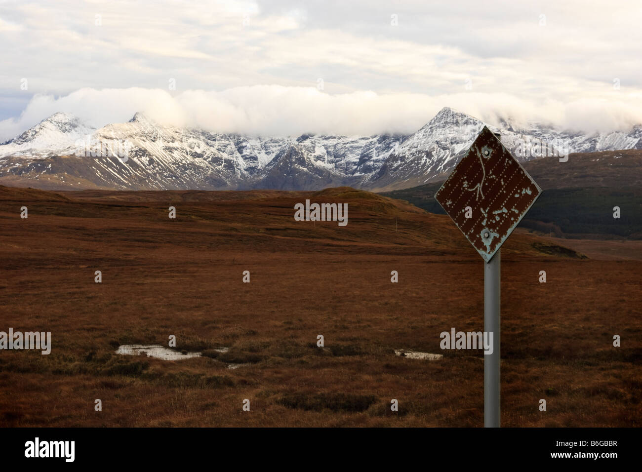 Cullin, Isle of Skye, Scotland with passing place sign Stock Photo - Alamy